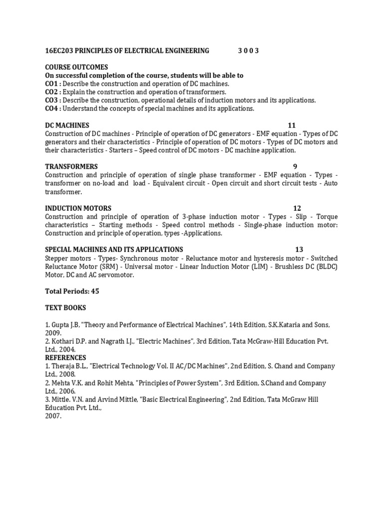 Principles of Electrical Engineering Course | PDF