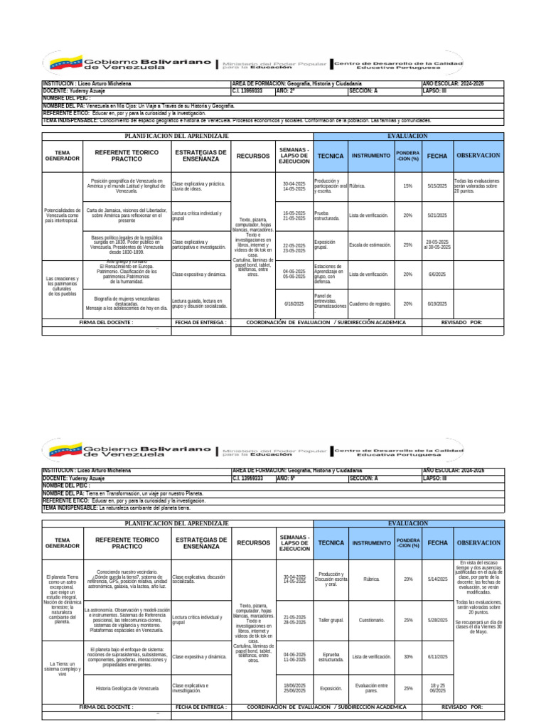 Plan III Lapso Cs de La Tierra | PDF | Venezuela | Evaluación