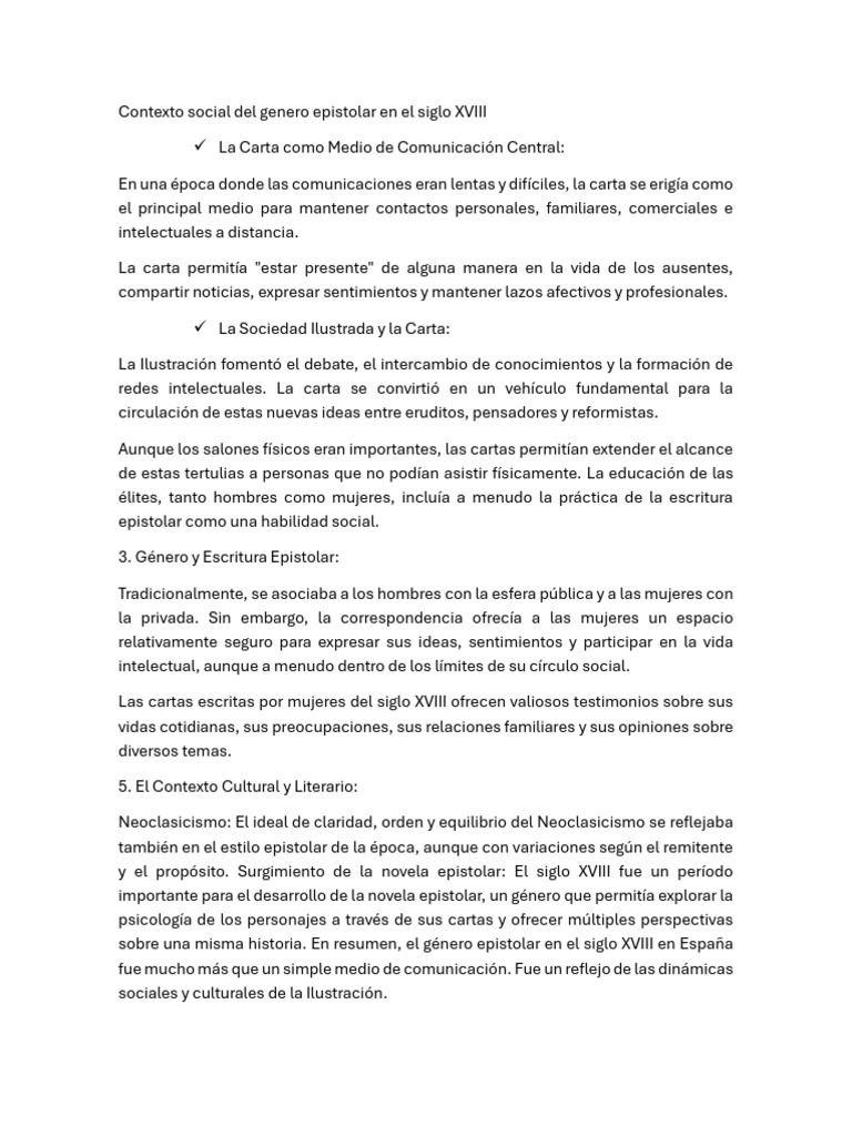 Contexto Social Del Genero Epistolar en El Siglo XVIII | PDF