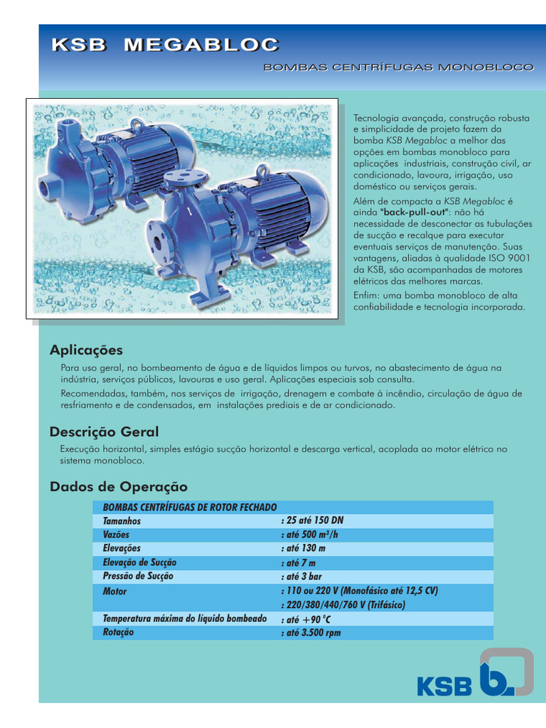 Bombas Monobloco e NPSH Da KSB Prático | PDF | Bomba | Hidráulica