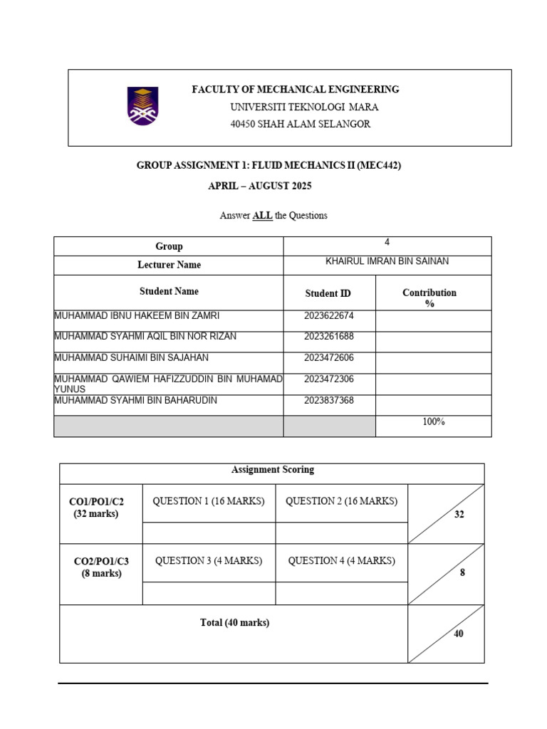 Group 4 (Assignment 1 Fluid Mechanic 2) | PDF | Drag (Physics) | Laminar Flow
