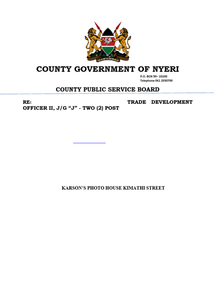 Nyeri County Trade Officer Job Openings | PDF | Business | Economies