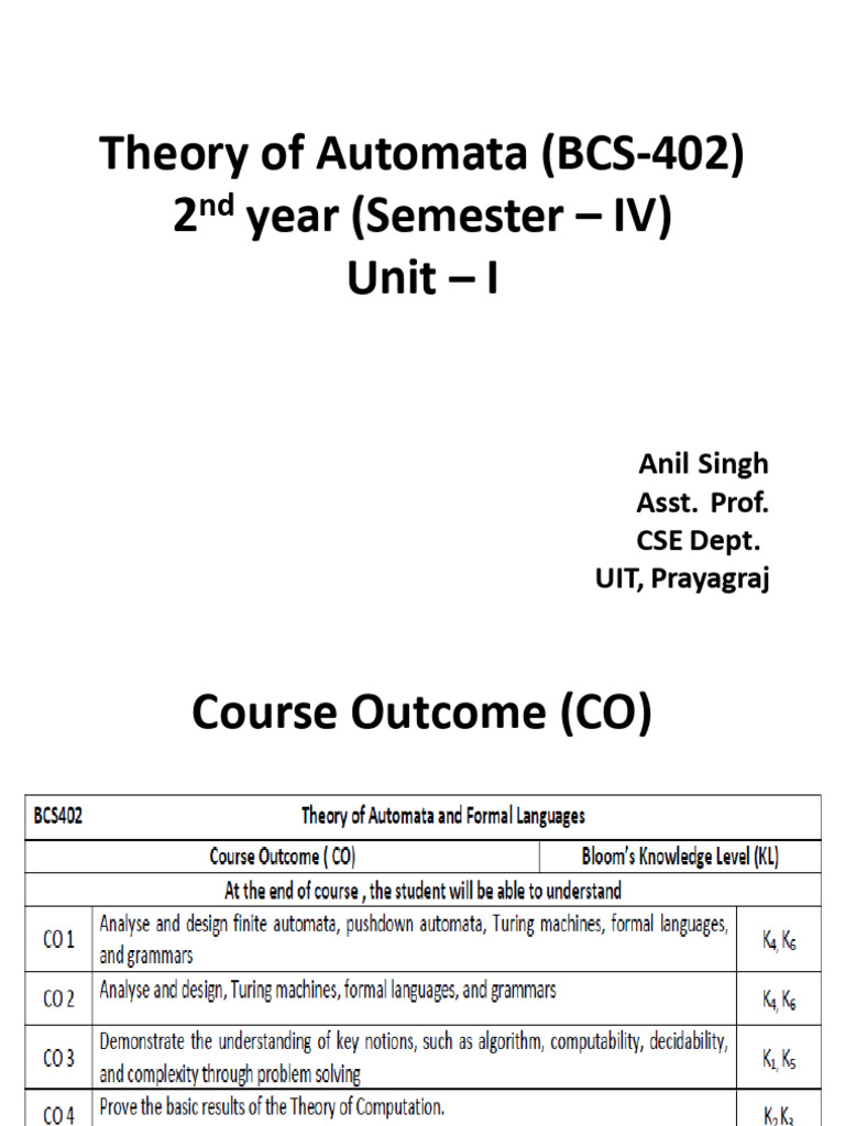 TOA Unit-I Introduction To Automata | PDF | Automata Theory | Theory Of Computation