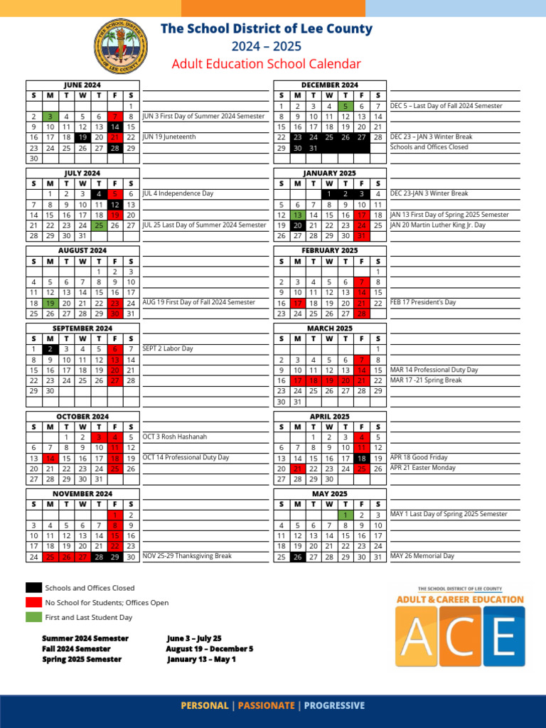 Lee County School Calendar 2024-2025 | PDF | Academic Term | Holidays