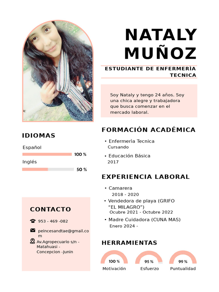 Currículum Vitae: Estudiante Muñoz Carhuancho Nataly | PDF