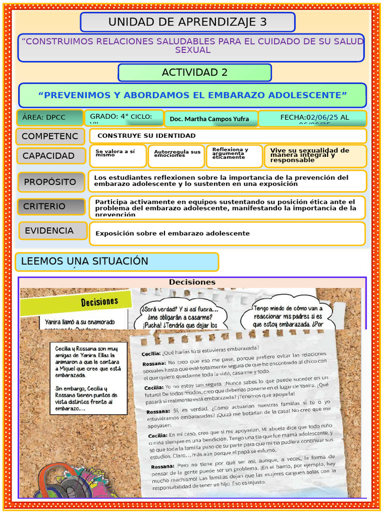 Ii DPCC 4° Ficha 02 (Unidad 03) | PDF | Adolescencia | El embarazo