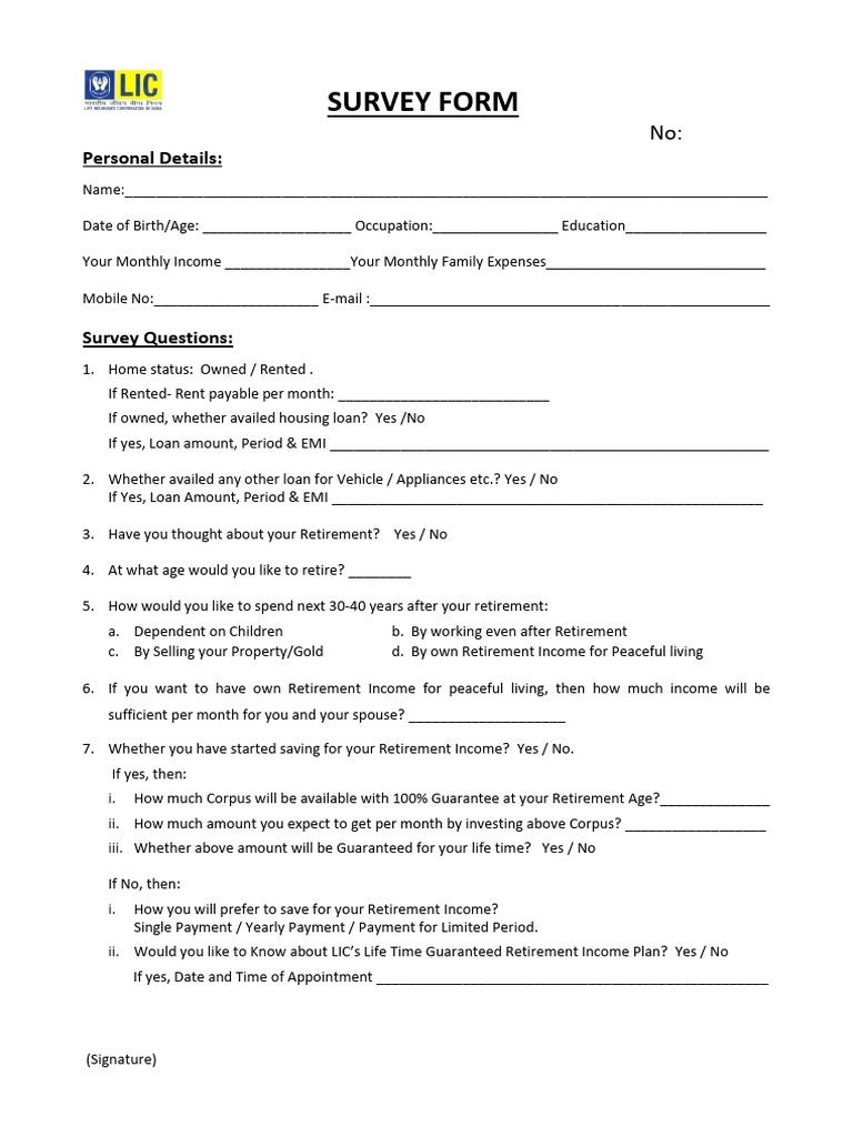 LIC Survey Form | PDF