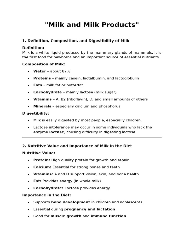 Definition and Importance of Milk | PDF | Milk | Foods