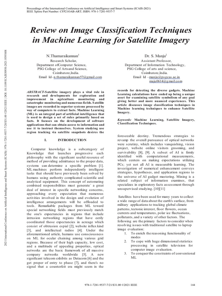 Thamaraikannan2021 - Review On Satellite Image Classification | PDF | Machine Learning | Support ...