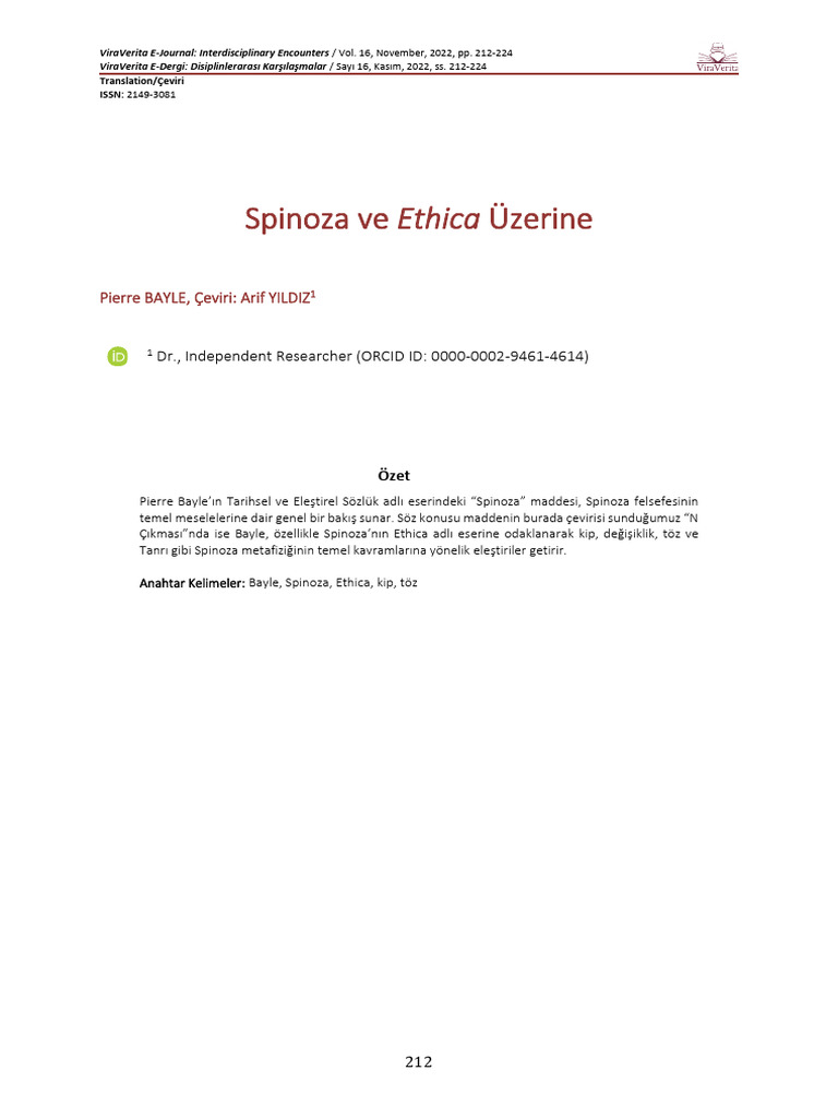 Spinoza Ve Ethica Üzerine Byle | PDF