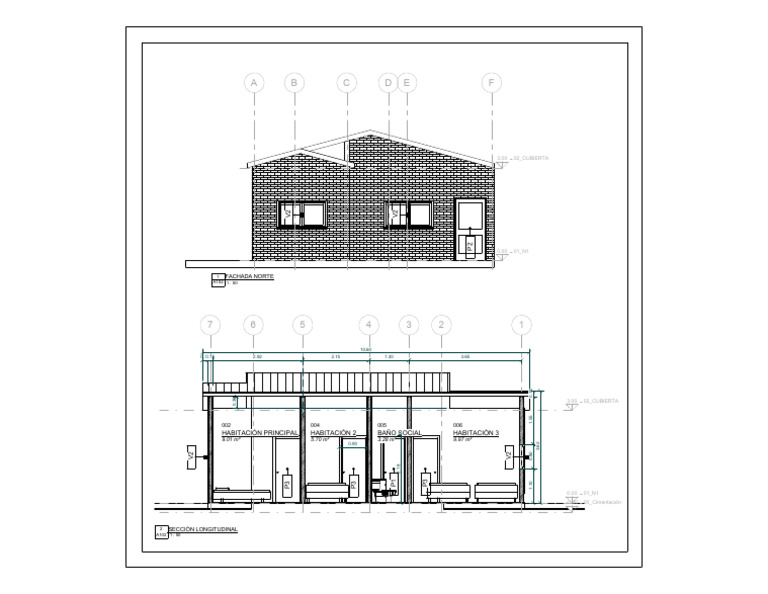 A102-Fachada Norte y Seccion Longitudinal | PDF