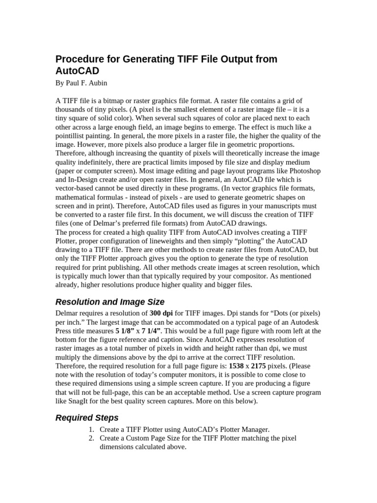 Creating TIFF Files from AutoCAD | PDF | Image Resolution | Image Editing