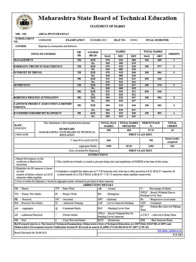 Https Result - Msbte.ac - InpcwebBTRespcResult01pcfrmViewMSBTEResult ...
