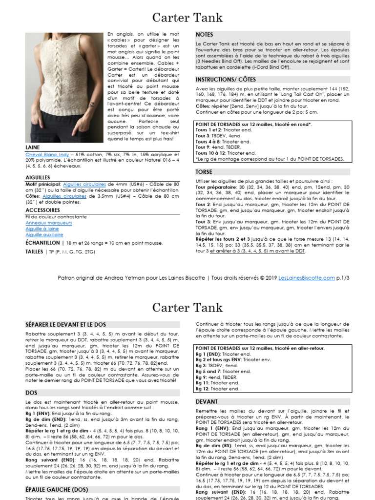 Patron débardeur Carter en tricot | PDF | Tricot | Fibres