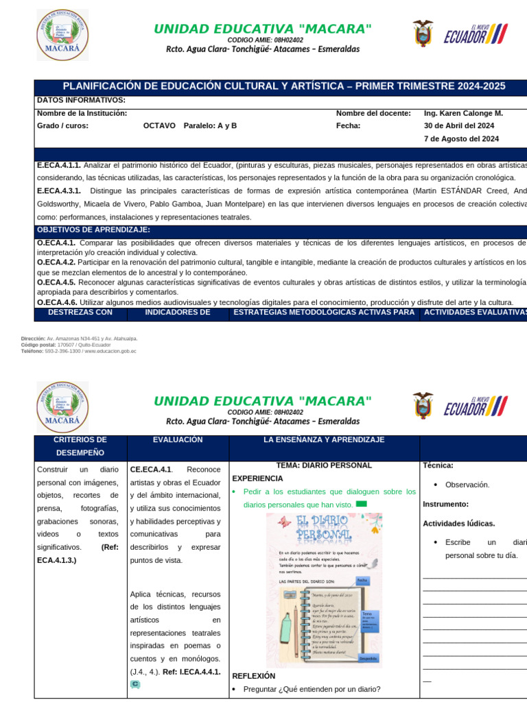 8VO ECA Primer Trimestre | PDF | Aprendizaje | Dibujo
