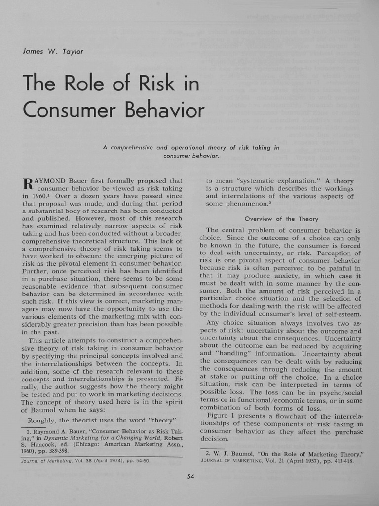Risk and Consumer Behavior Theory | PDF | Risk | Consumer Behaviour