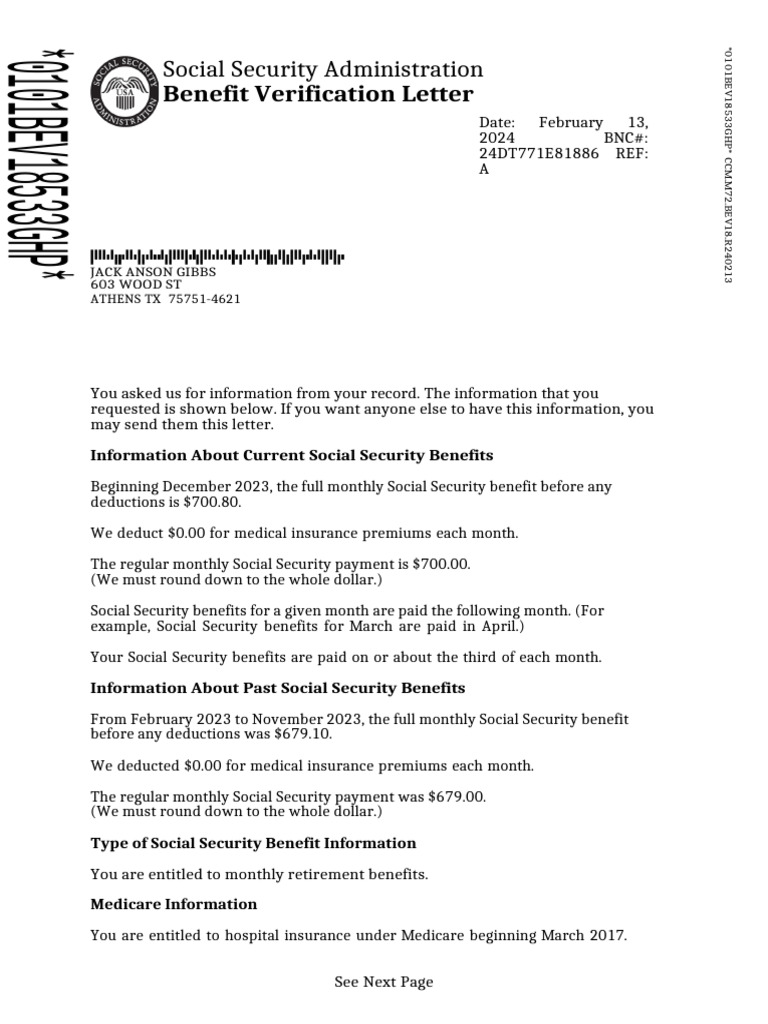 Benefit Verification Letter | PDF | Medicare (United States) | Health ...