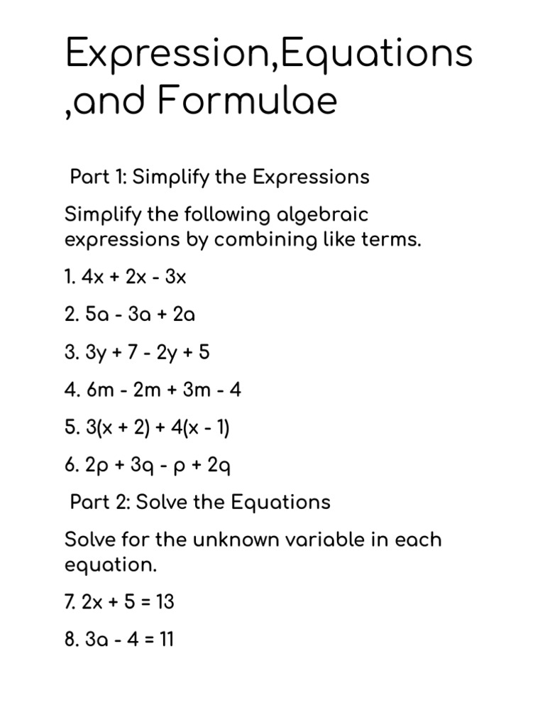 Expression, Equations, and Formulae | PDF