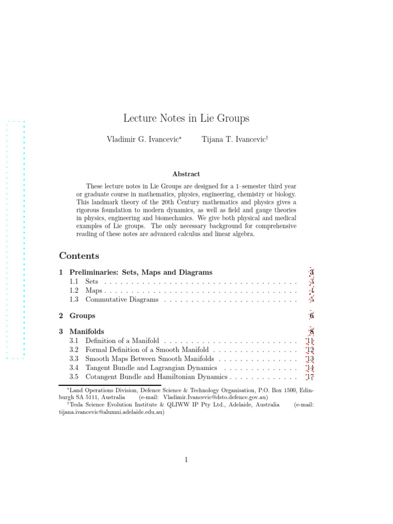 Lecture Notes on Lie Groups Theory | PDF | Manifold | Differentiable ...