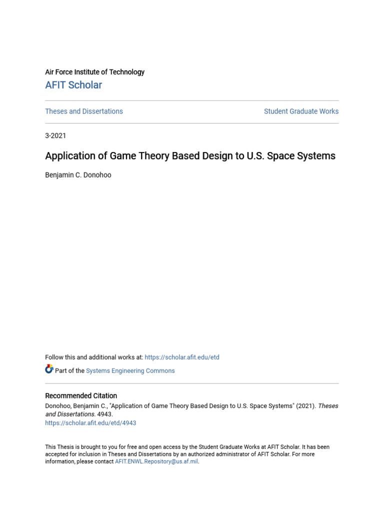Application Of Game Theory Based Design To Us Space Systems Pdf Game Theory Matrix