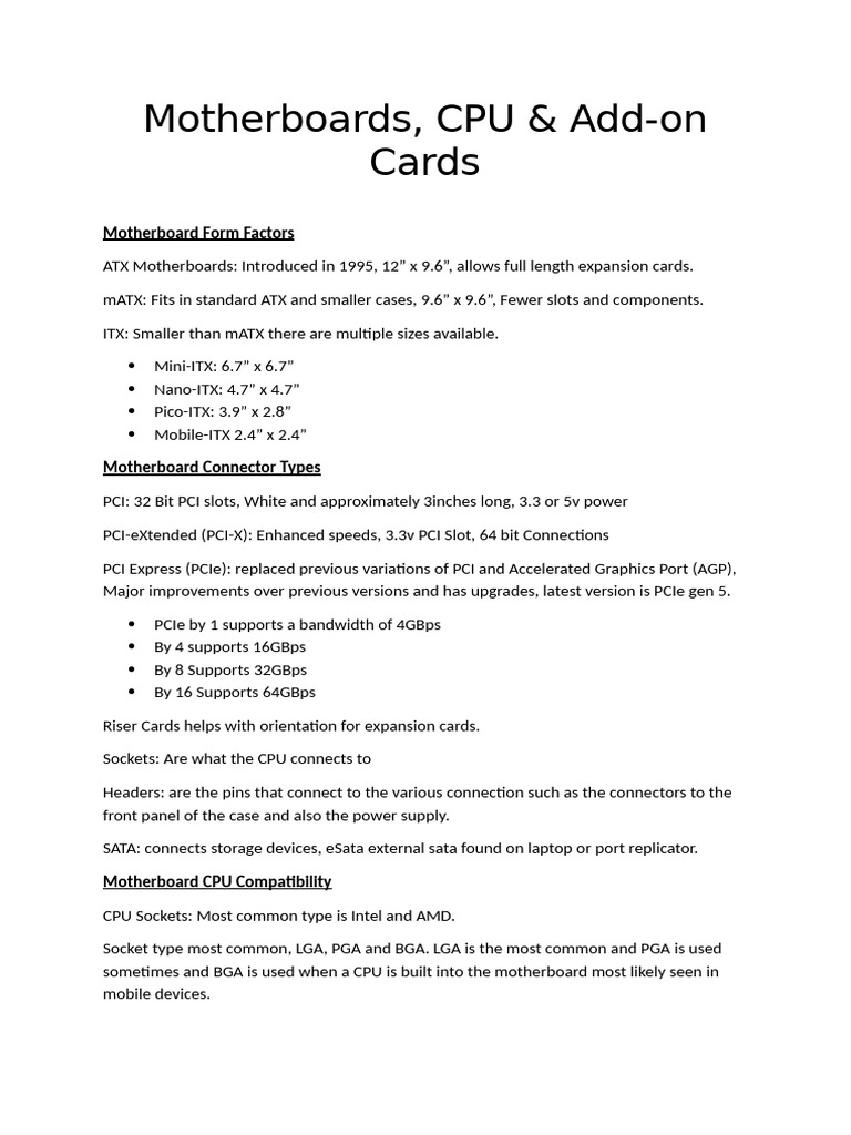 Motherboards, CPU & Add-On Cards | PDF | Bios | Booting