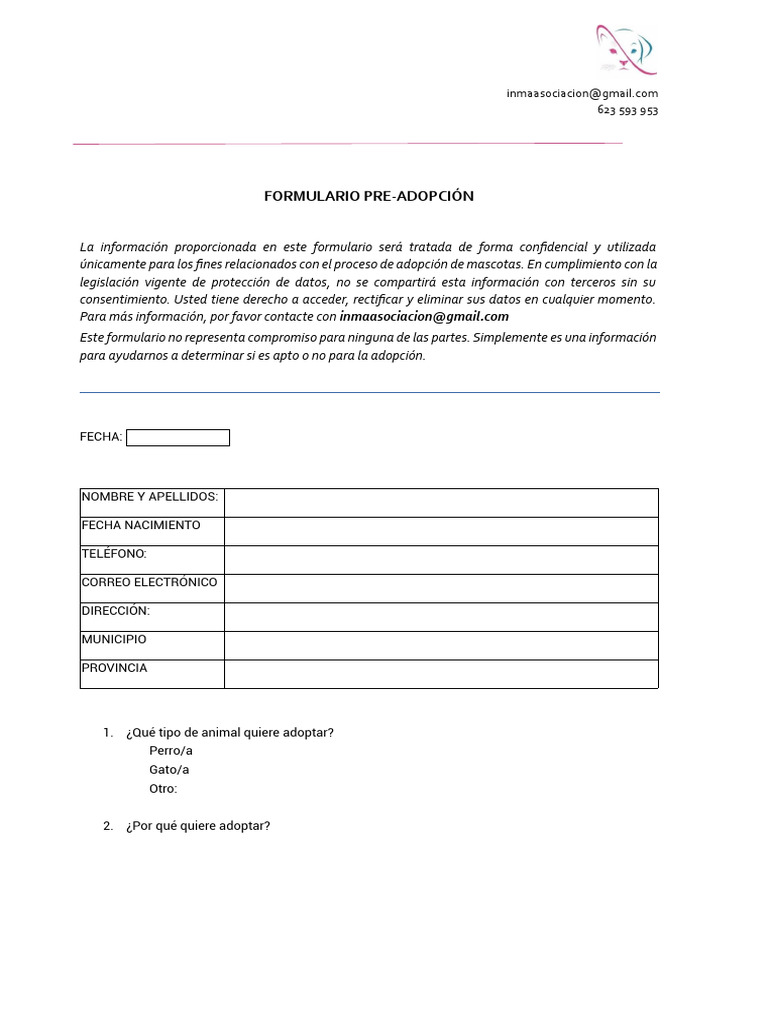 Formulario Pre Adopción | PDF | Adopción
