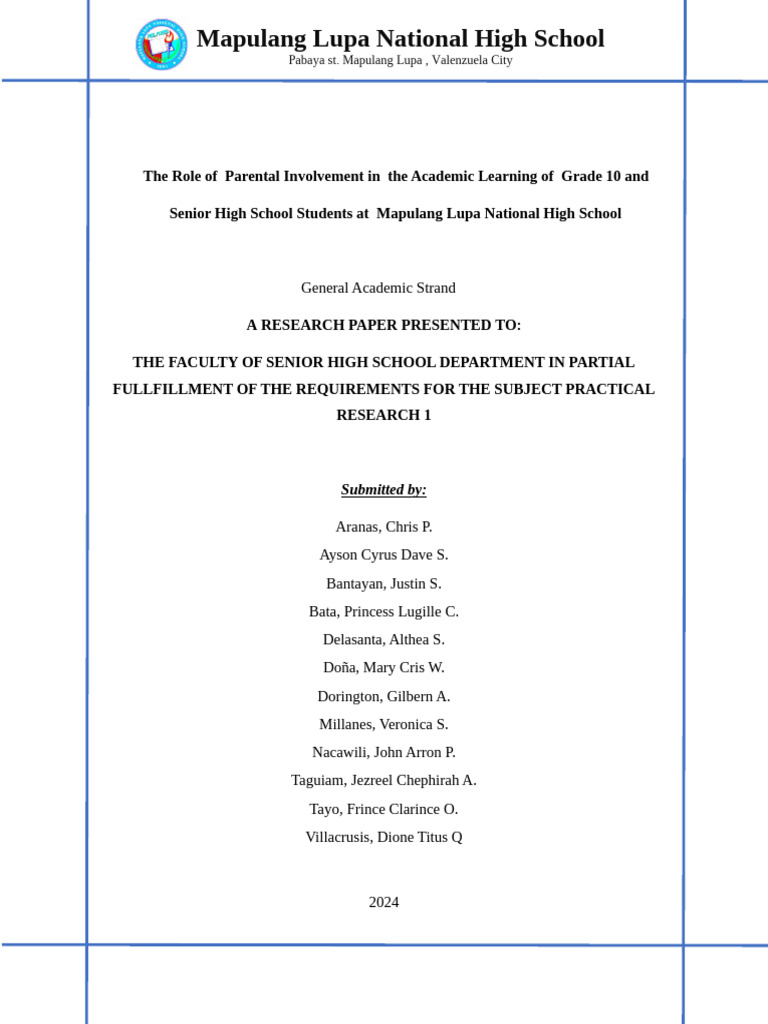 Lugille Final Chapter 1 & Chapter 2 Chapter 3 - Parental Involvement | PDF | Motivation ...