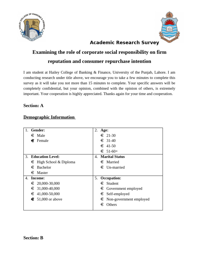 Appendix 1-Survey Questionnaire | PDF | Corporate Social Responsibility ...