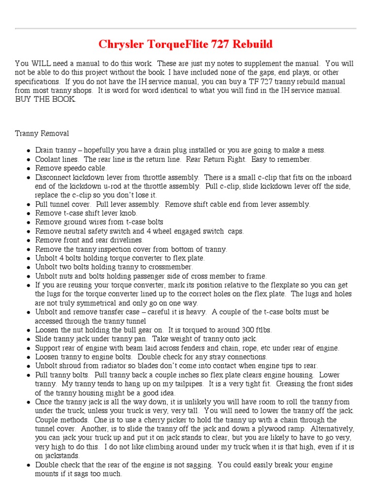 TF 727 Rebuild | PDF | Clutch | Gear