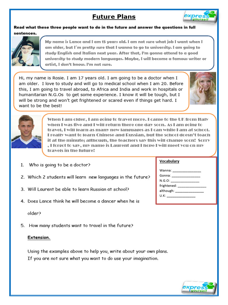 Future Plans Reading Comprehension | PDF
