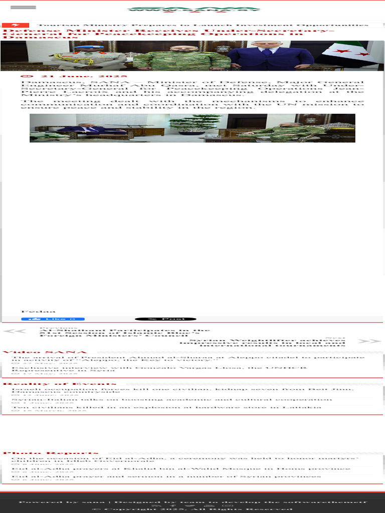 Defense Minister Receives Under-Secretary-General For Peacekeeping Operations in Damascus ...