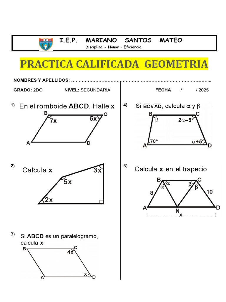 Practica Calificada 2do de Secundaria Geometria 2222 | PDF