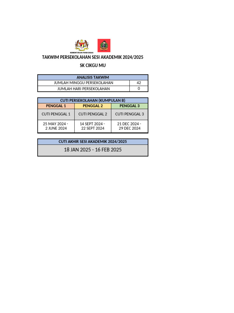 Kalender Persekolahan 2024/2025 | PDF