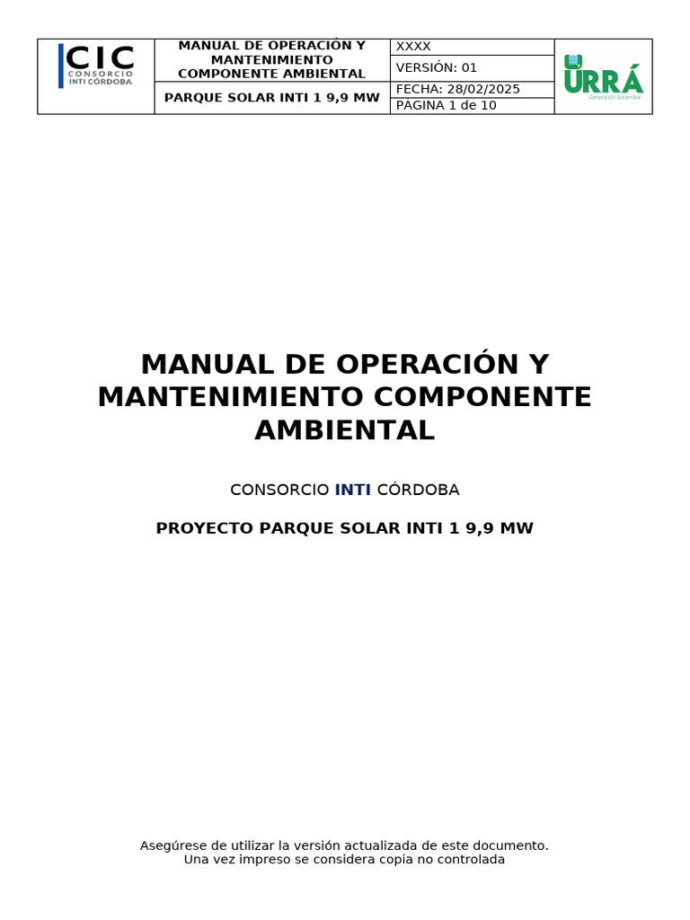 Manual de Operacion y Mantenimiento | PDF | Residuos | Seguridad y ...