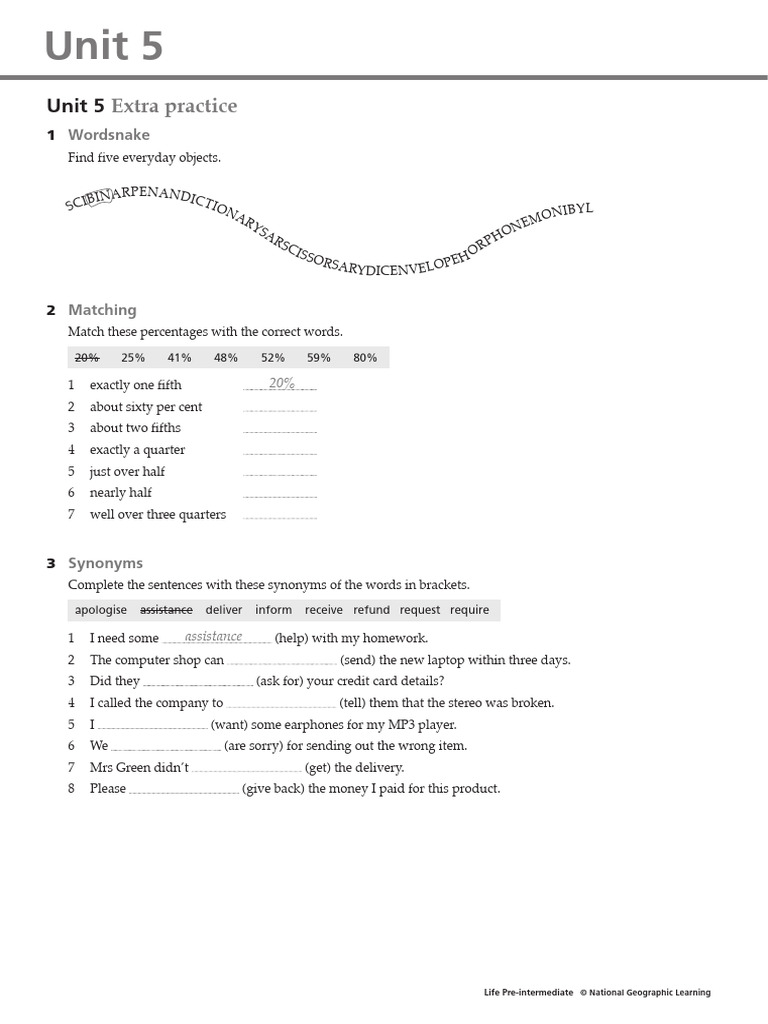 Pre Unit5 ExtraPractice | PDF