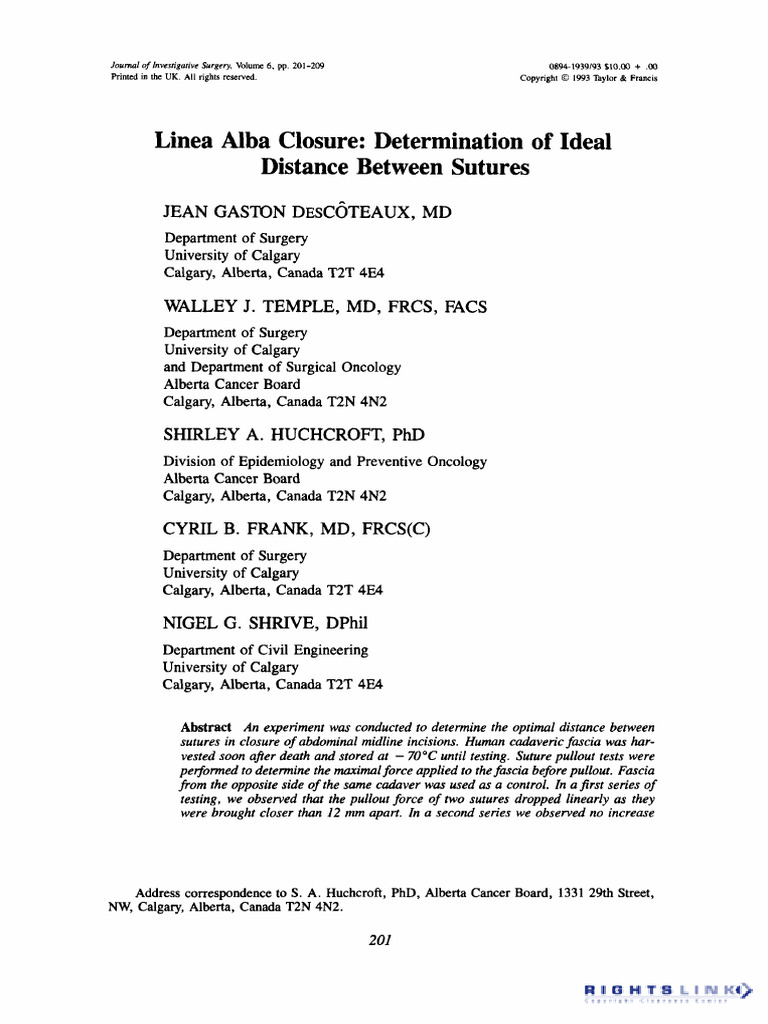 Linea Alba Closure - Determination of Ideal Distance Between Sutures ...