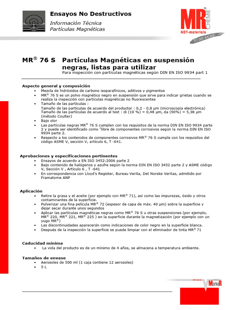 Partículas Magnéticas MR® 76 S para Inspección | PDF | Sustancias ...