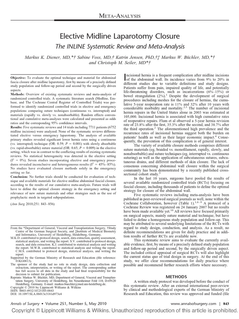 Elective Midline Laparotomy Closure - The INLINE Systematic Review and ...