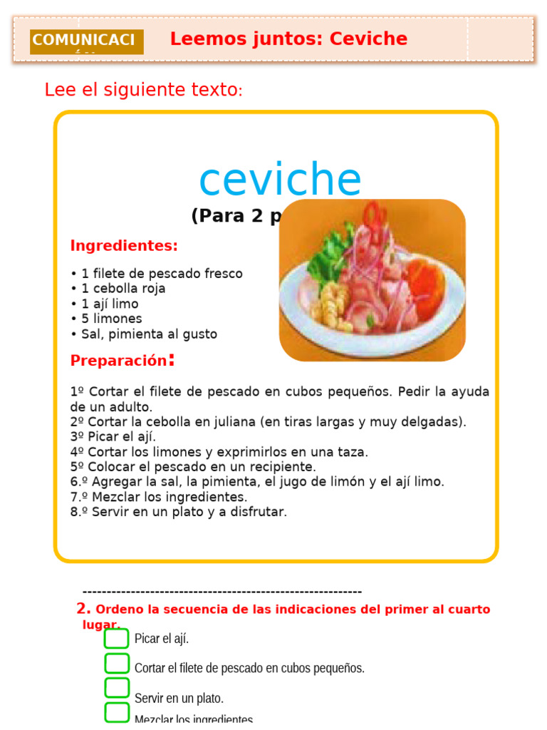 Receta de ceviche para niños | PDF | Comida y bebida | Cocina de las ...