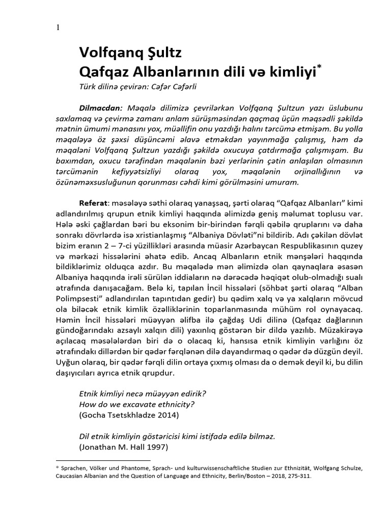 Volfqanq Sultz Qafqaz Albanlarinin Dili | PDF