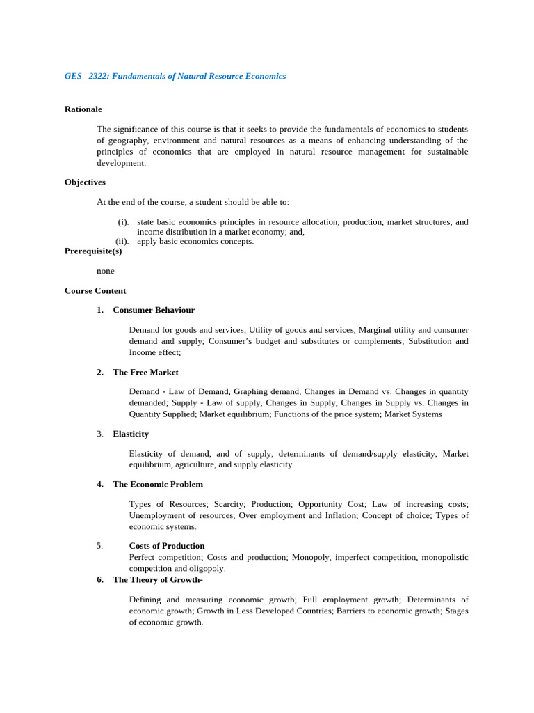 GES 2322 Fundamentals of Natural Resource Economics | PDF | Economics ...