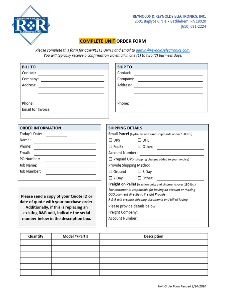 Complete Unit Order Form | PDF | Cargo | United Parcel Service