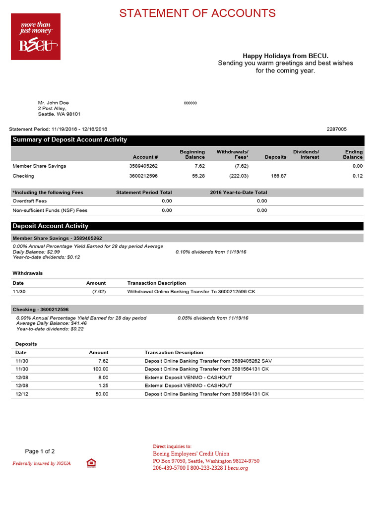 BECU Bank Statement | PDF | Interest | Banks