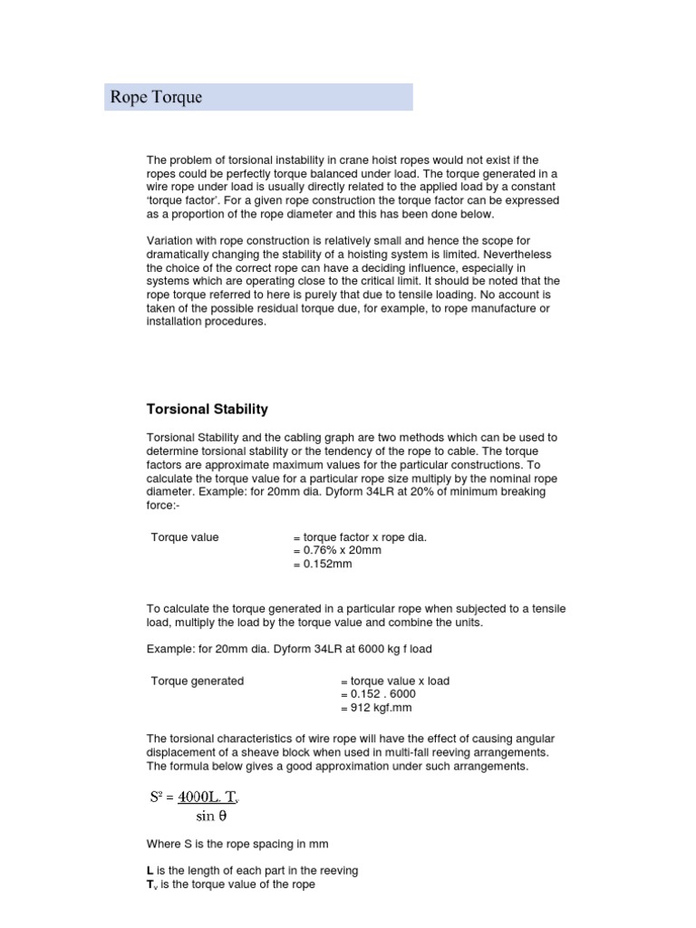 Rope Torque | PDF | Torque | Rope