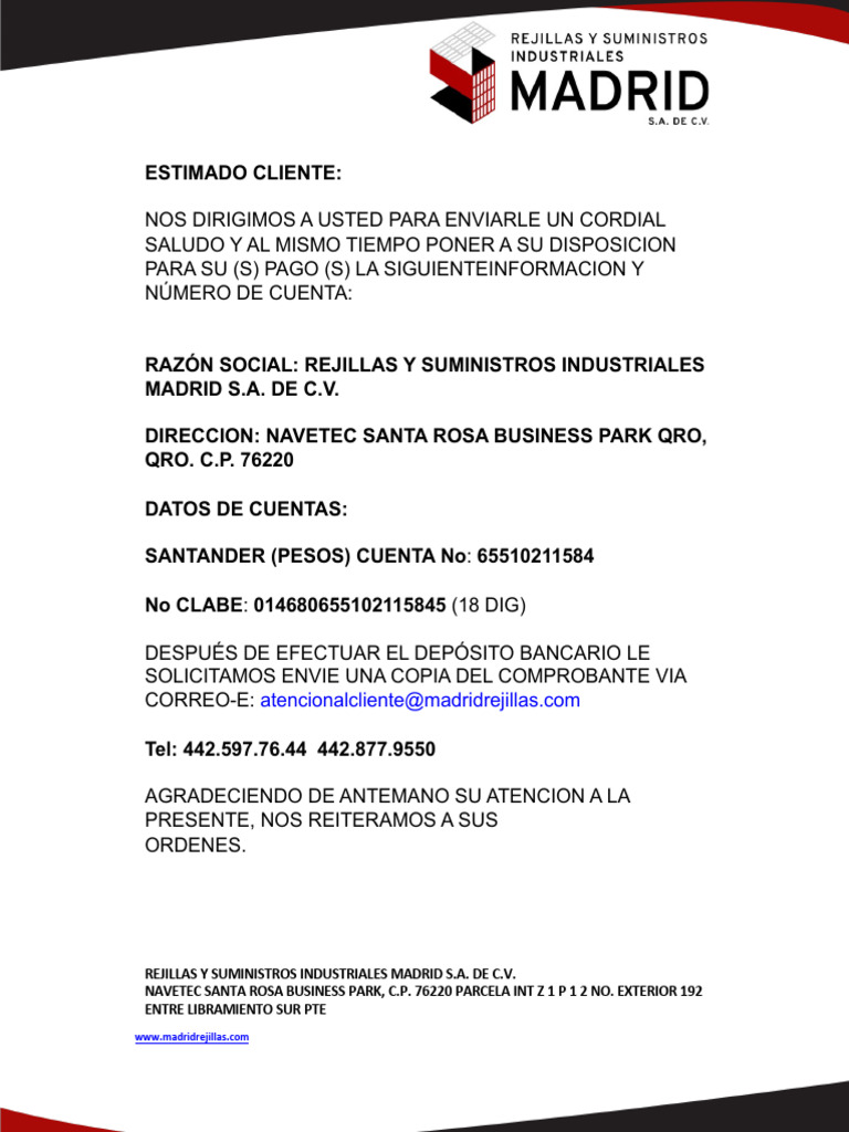 Carta Datos Bancarios Resimsa | PDF