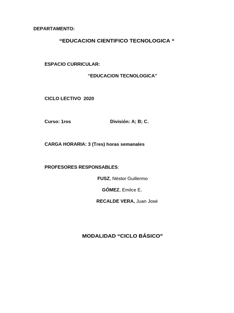 Programa Educ Tec 1ros | PDF