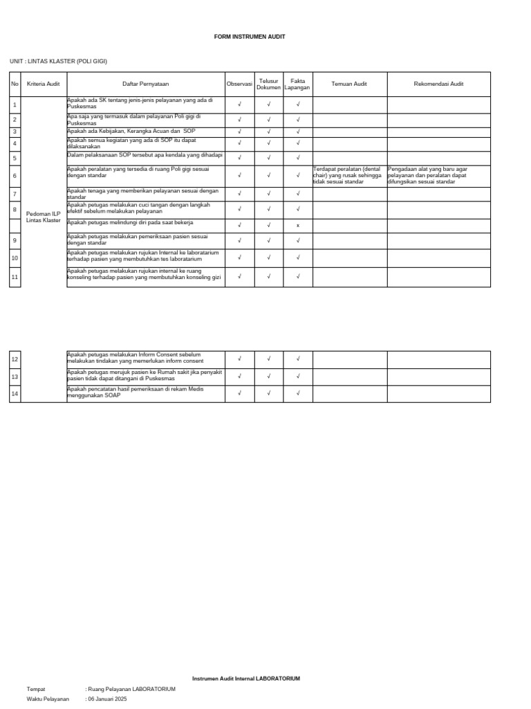 Instrumen Audit Internal Puskesmas 2025 | PDF