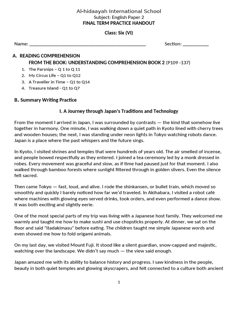 Grade 6 English Practice Handout | PDF | Glacier | Earth Sciences