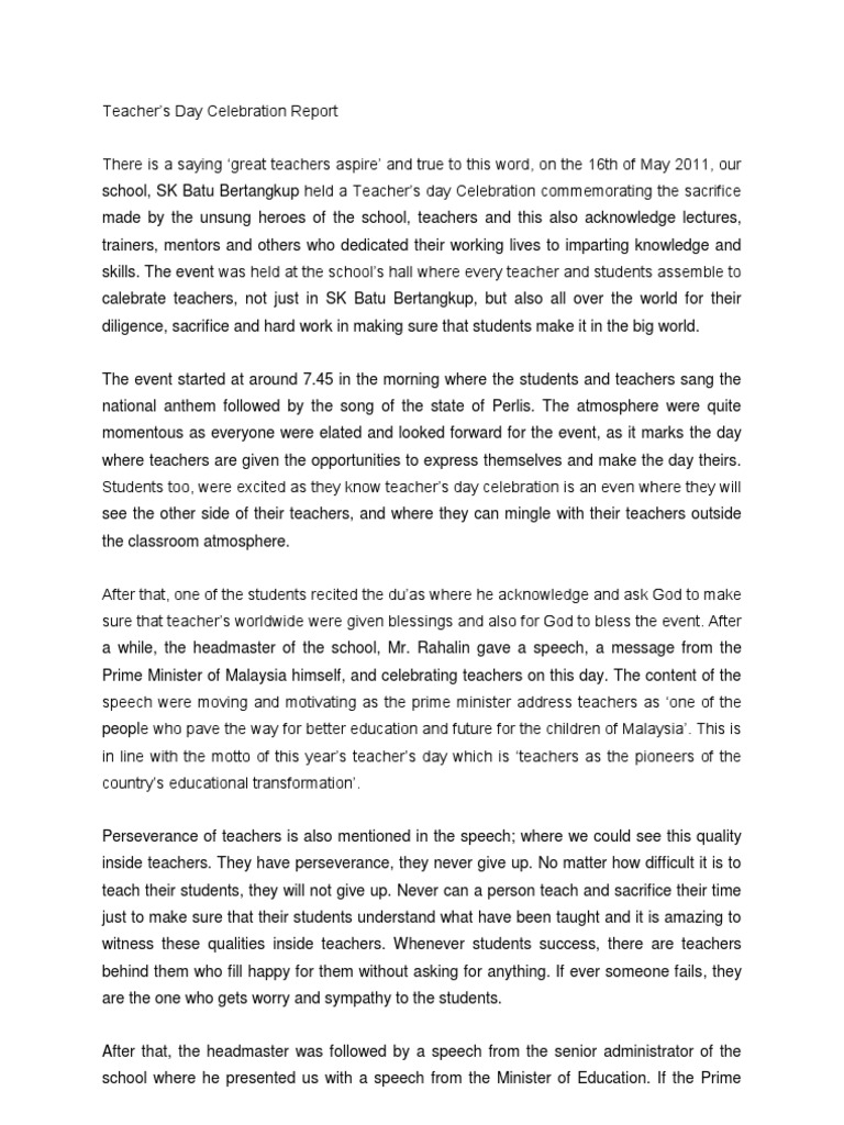 Teacher's Day Report | PDF | Teachers