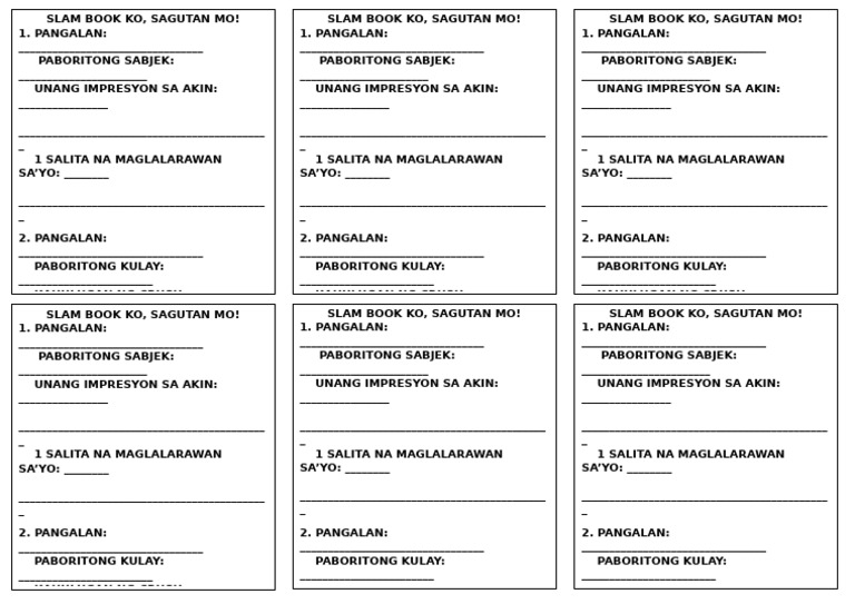 Slam Book Format | PDF